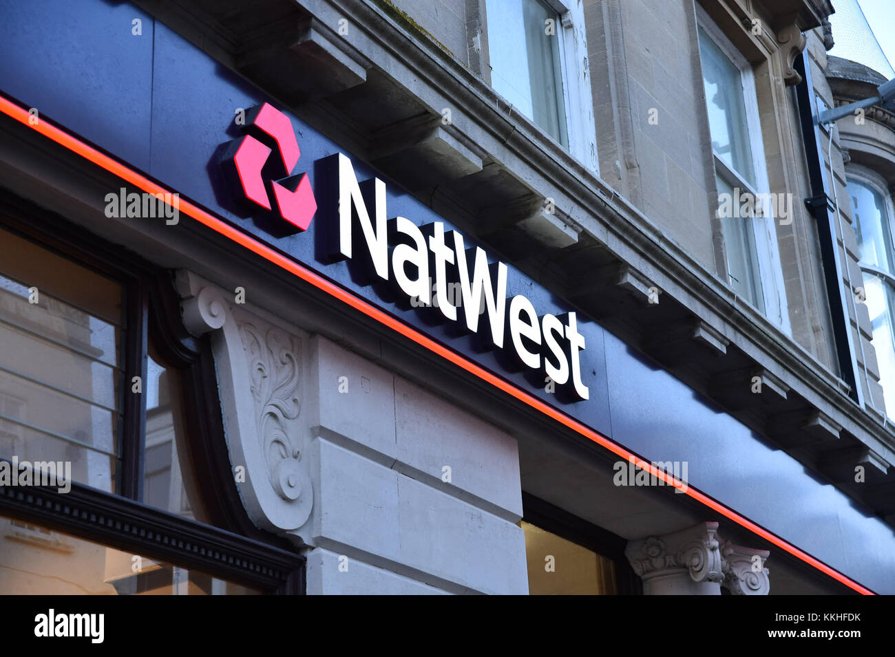 Weymouth, Dorset, UK. 1st December 2017. NatWest bank sign and logo at ...