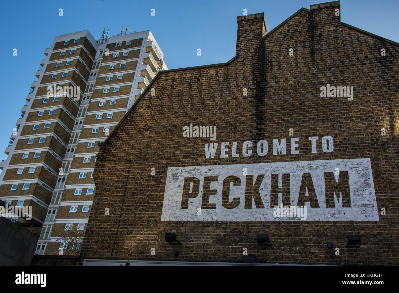 Peckham, London, UK. 1 December 2017. The 'Welcome to Peckham signage ...