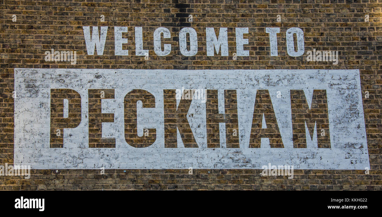 Peckham, London, UK. 1 December 2017. The 'Welcome to Peckham signage ...