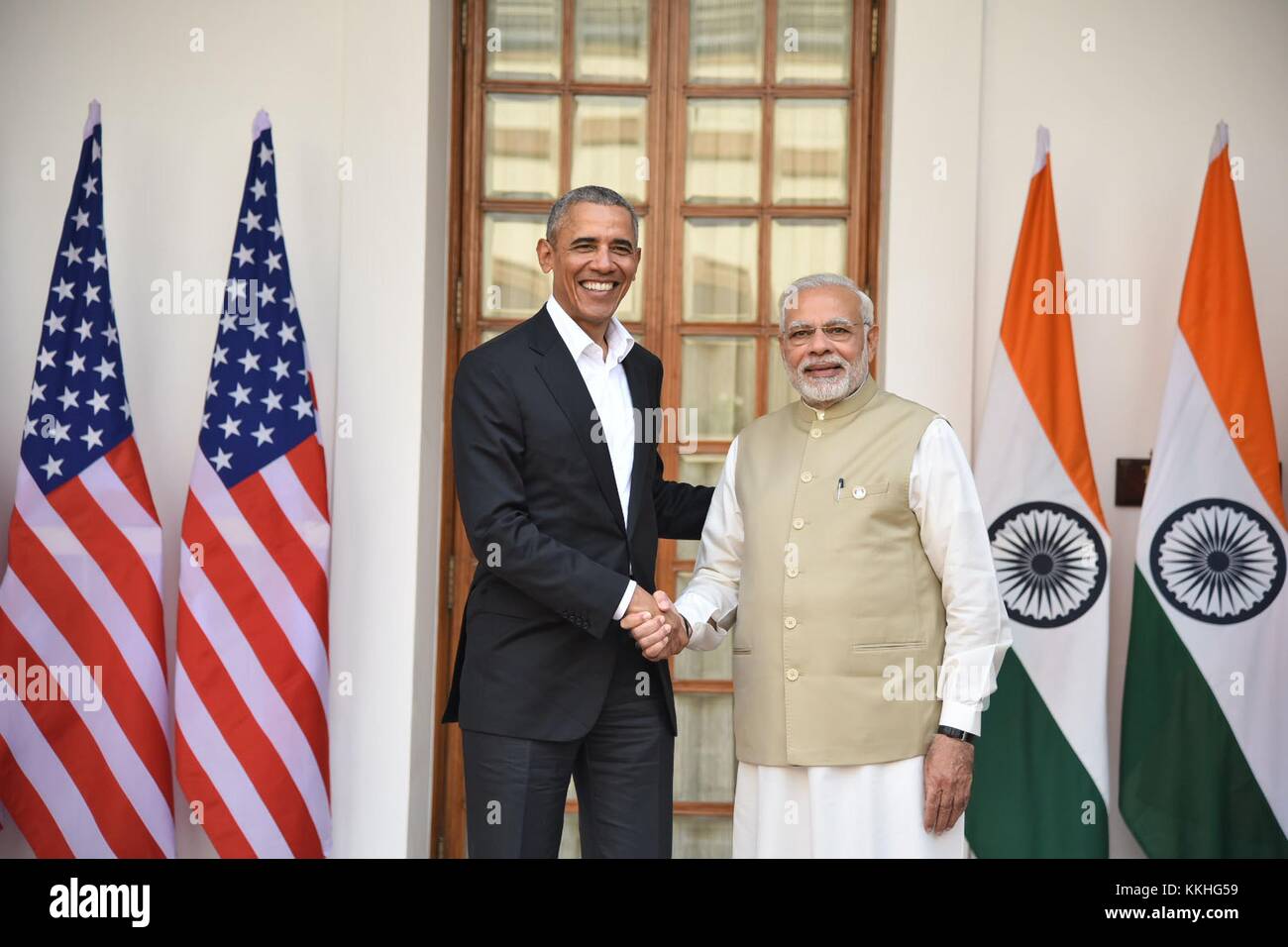 Indian Prime Minister Narendra Modi, right, greets former U.S ...