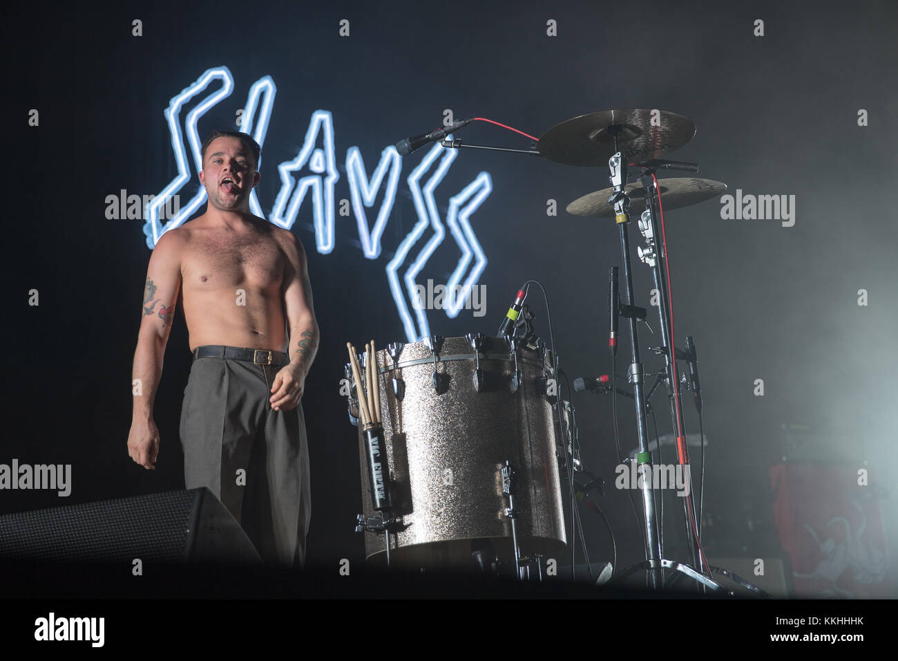 London, UK. 1st Dec, 2017. English punk duo Slaves supporting Kasabian ...