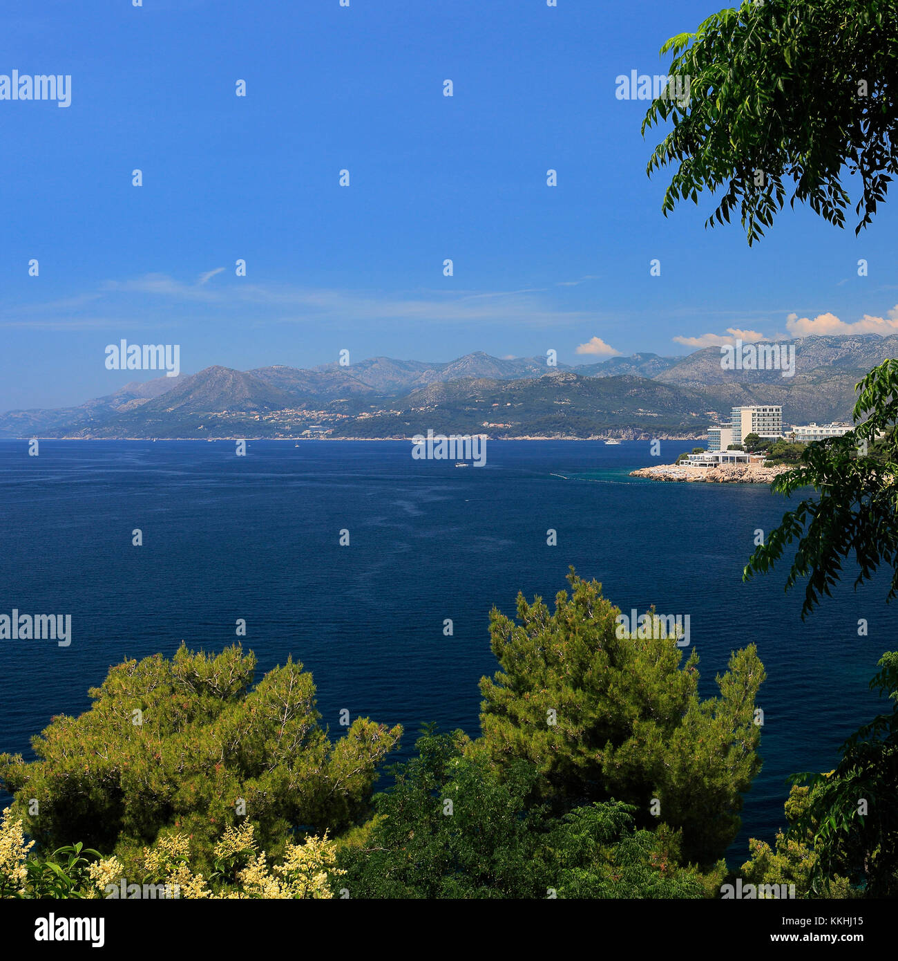 Summer view over Lapad Bay beach, Lapad town, Dubrovnik, Dalmatian ...