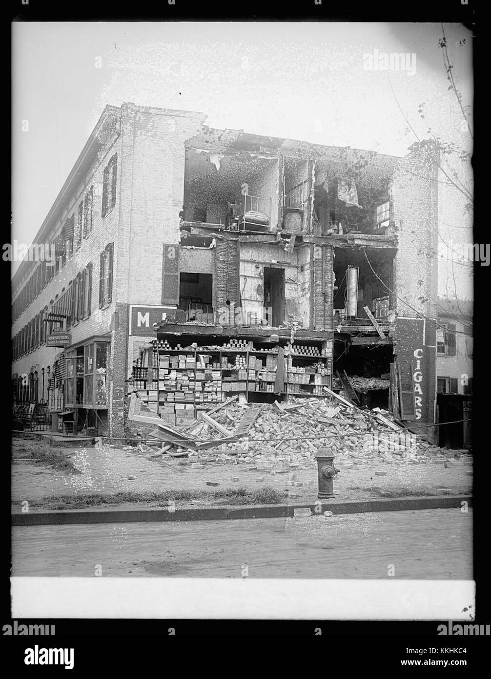 The image depicts a wrecked house, possibly representing the aftermath ...