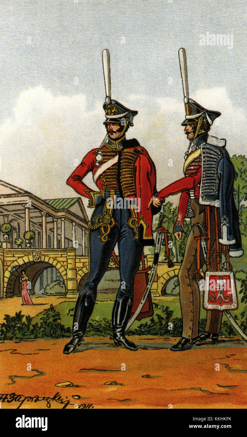 The artwork 'Hussars (1812)' by Nikolai Zaretsky, created in 1911 ...