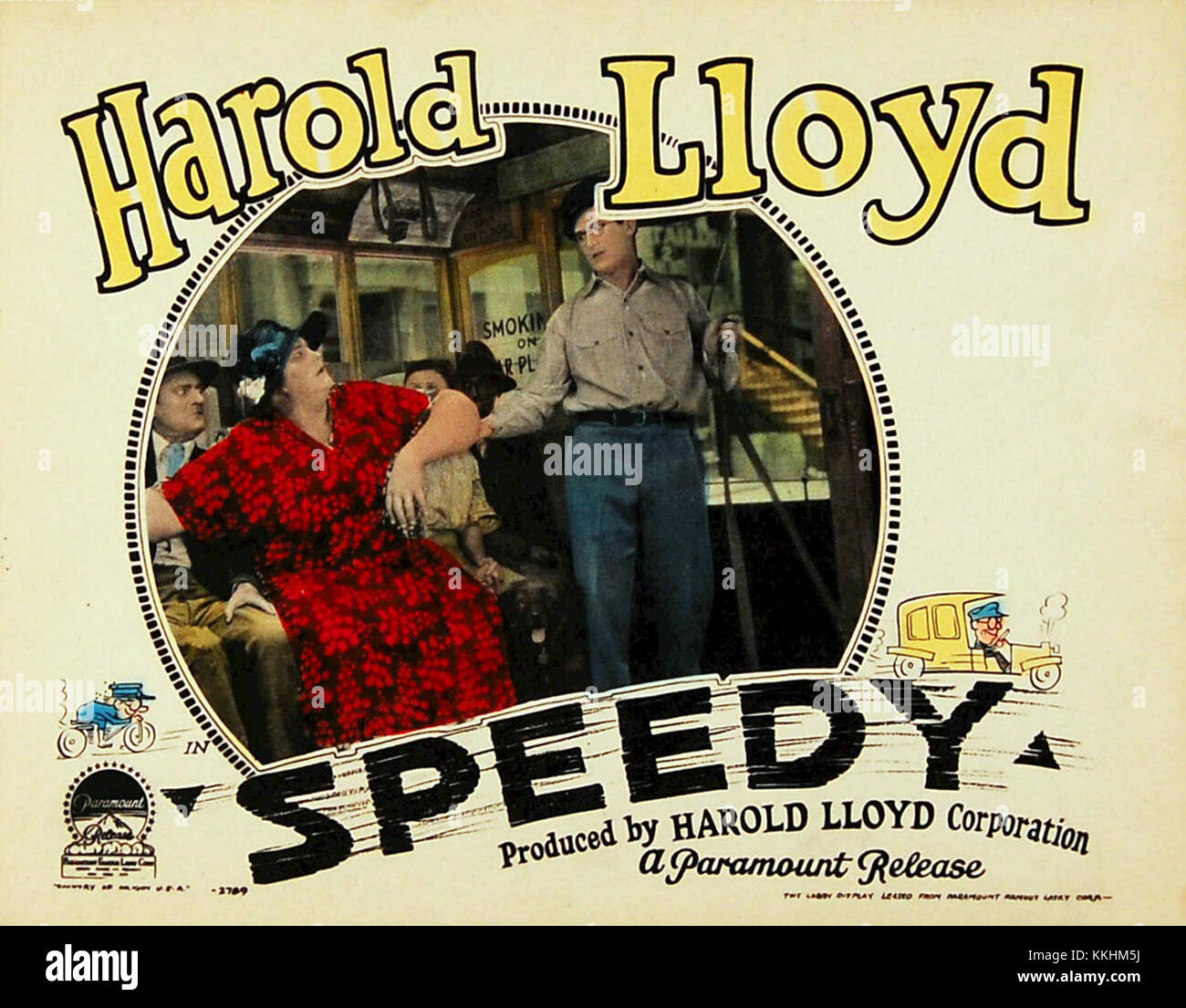 The Speedy lobby card is a promotional image from the 1928 silent film *Speedy*, featuring ...