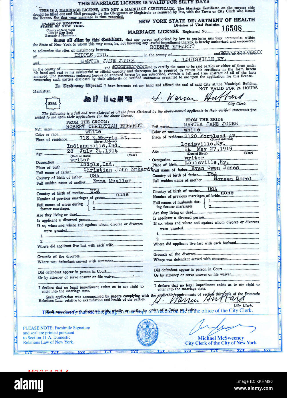 Vintage marriage license hi-res stock photography and images - Alamy