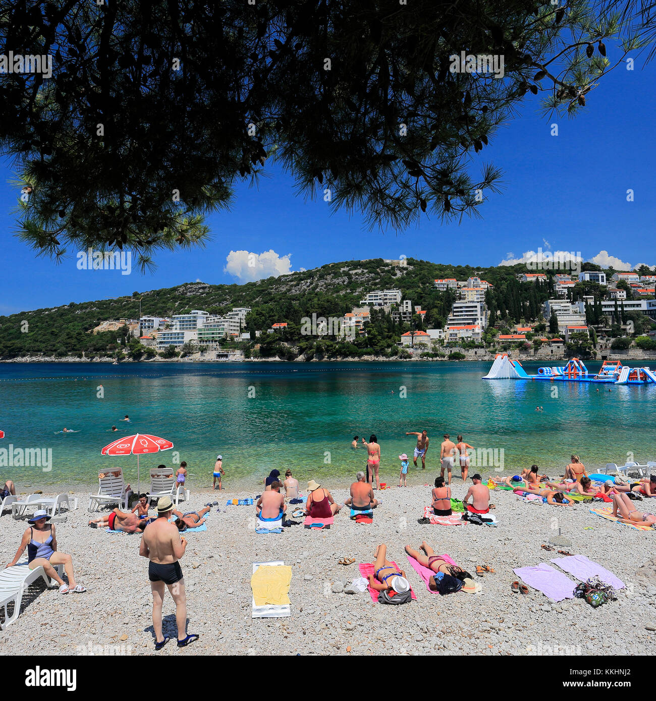 Summer view over Lapad Bay beach, Lapad town, Dubrovnik, Dalmatian ...