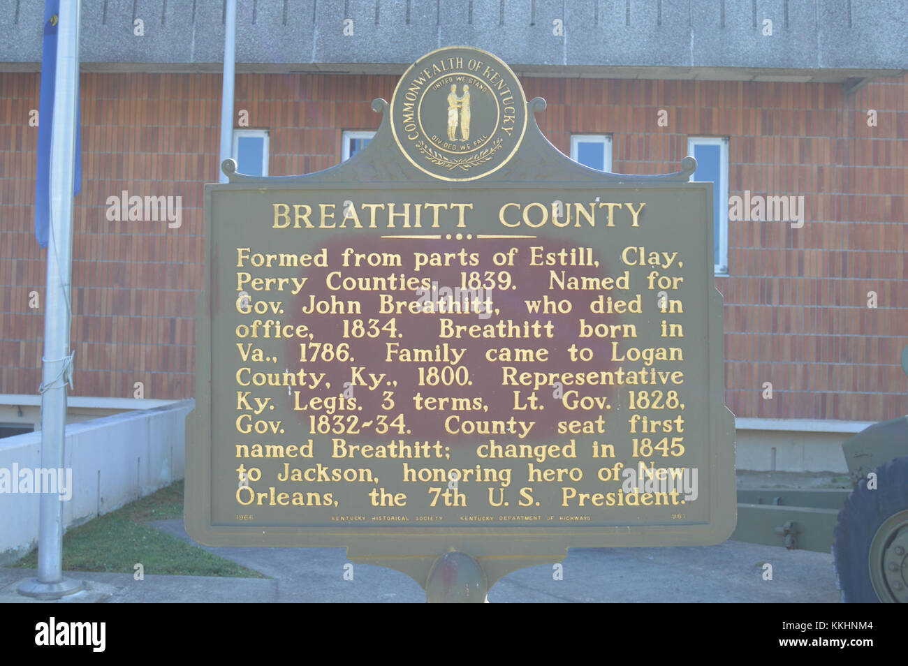 The Breathitt County historical marker in Jackson, Kentucky ...