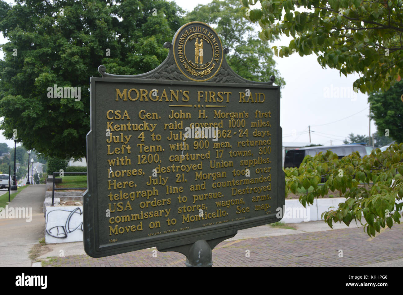 The historical marker for Morgan's First Raid commemorates the ...