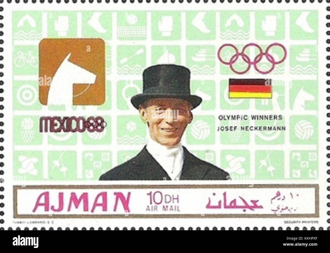 This stamp issued in Ajman in 1969 features a portrait of Josef ...