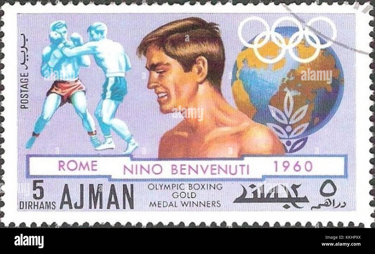 The 1971 Ajman stamp features Nino Benvenuti, an Italian boxer who ...