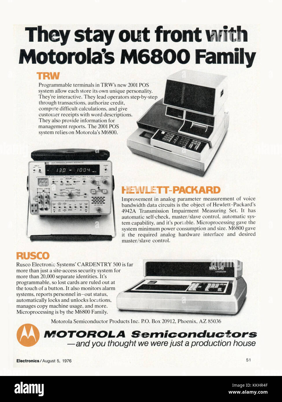 The Motorola MC6800 microprocessor, featured in an advertisement from ...