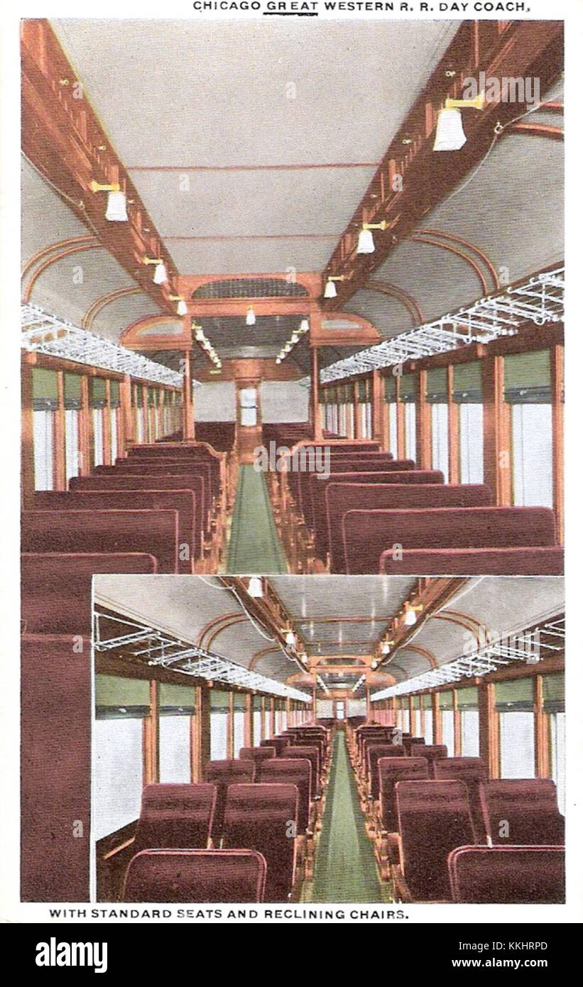 The interior of a Chicago Great Western coach from the 1930s ...