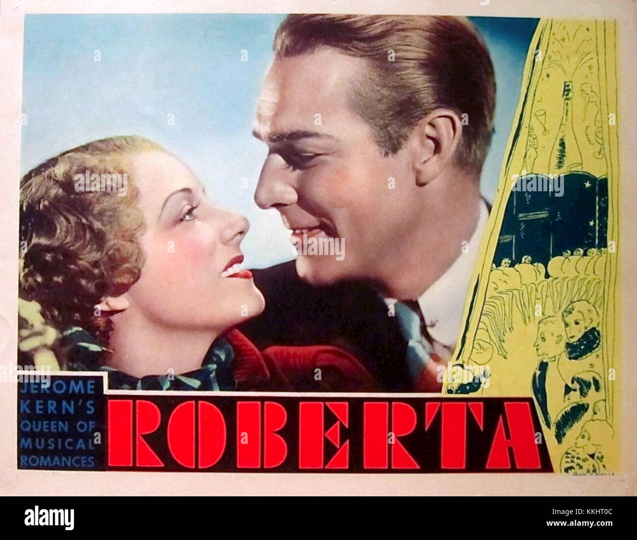 The 1935 lobby card for the film *Roberta* features a promotional image ...