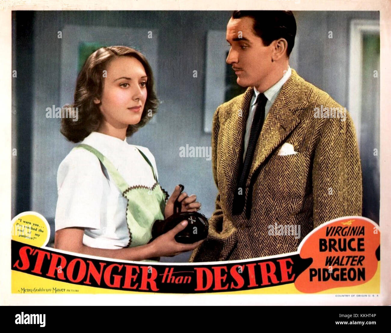 A lobby card from the 1939 film 'Stronger Than Desire,' a drama ...