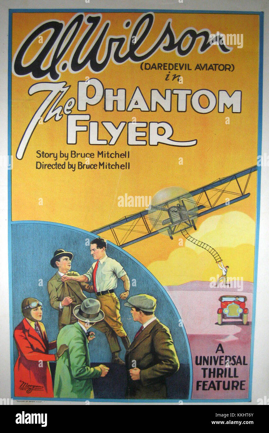 The 'Phantom Flyer' refers to a 1928 poster advertising a mystery or ...