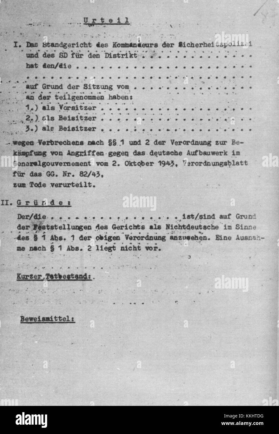 The death sentence blank used by the Nazi-German Standgericht ...