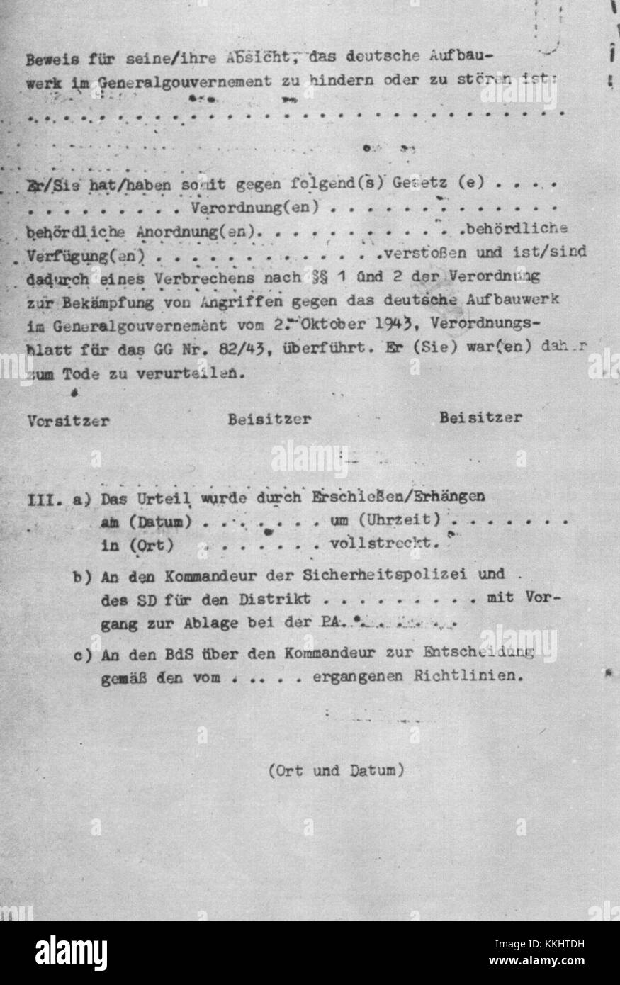 This document is a blank death sentence form used by the Nazi-German ...