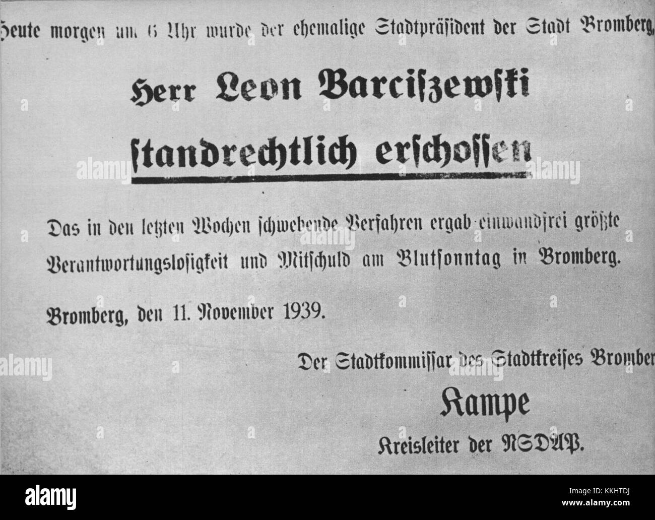 This German announcement from November 1939 marks the execution of Leon ...