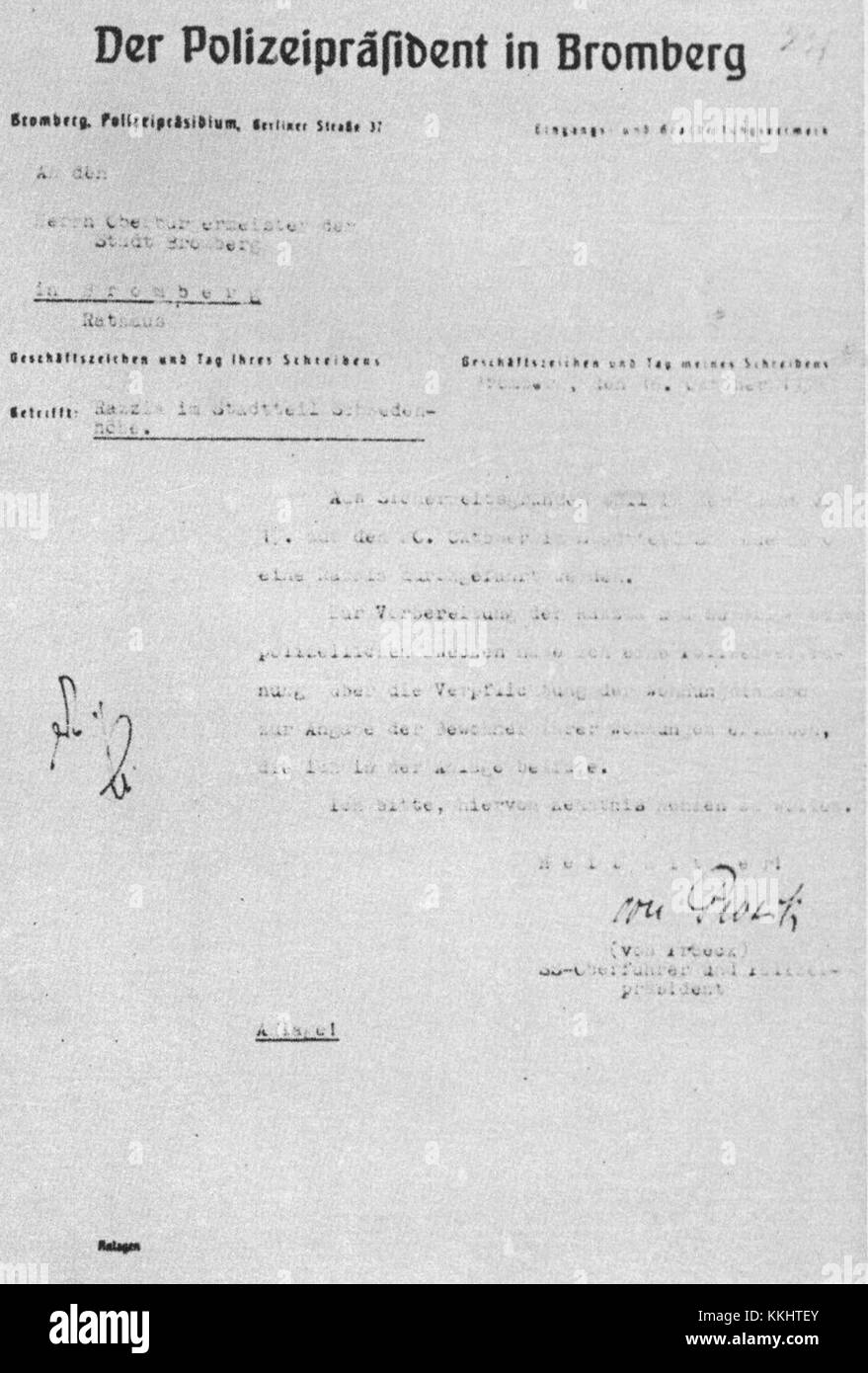 Formal letter of German police chief in Bydgoszcz about round-up in ...