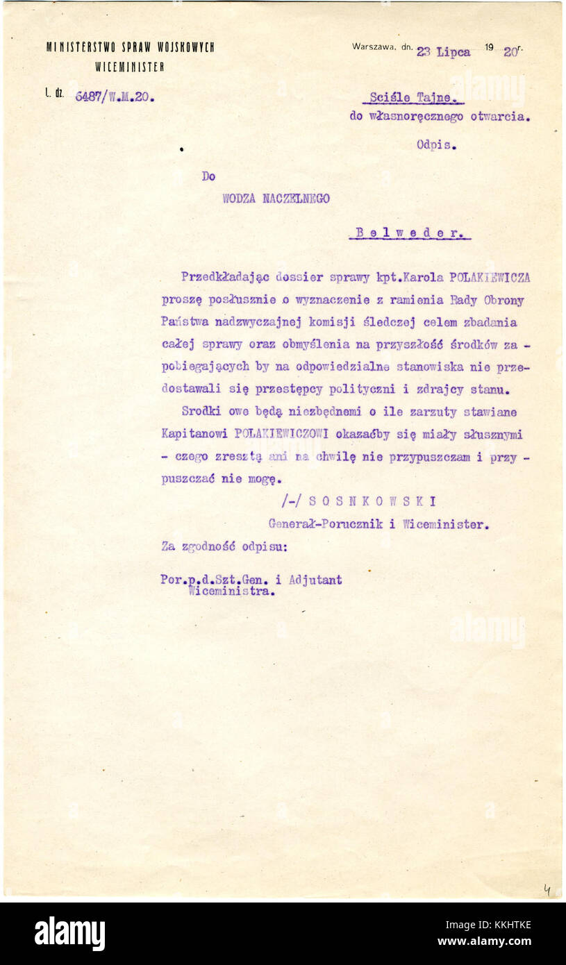 This letter from General Kazimierz Sosnkowski to the Supreme Commander ...