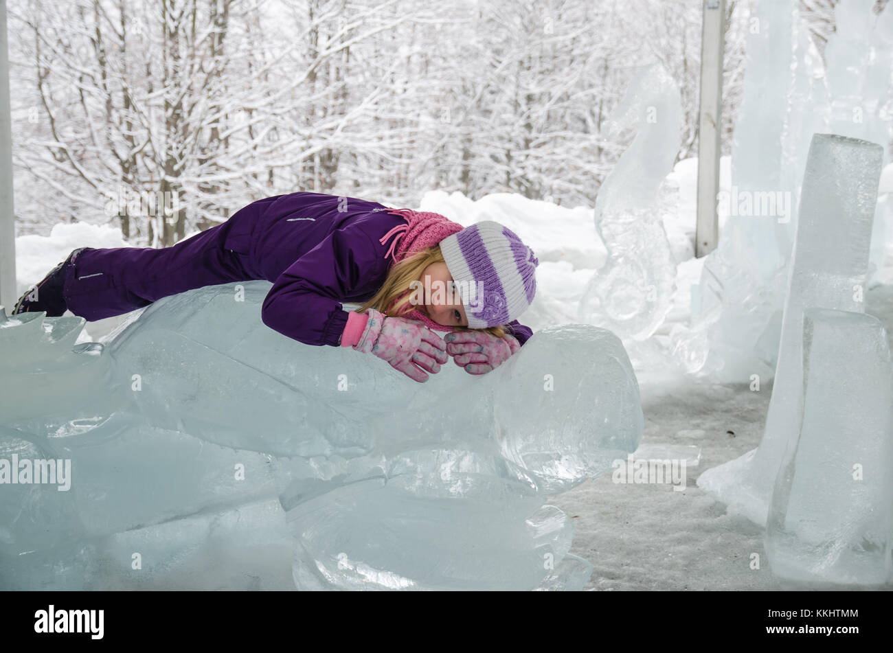 little blond girl with ice sculpture Stock Photo - Alamy