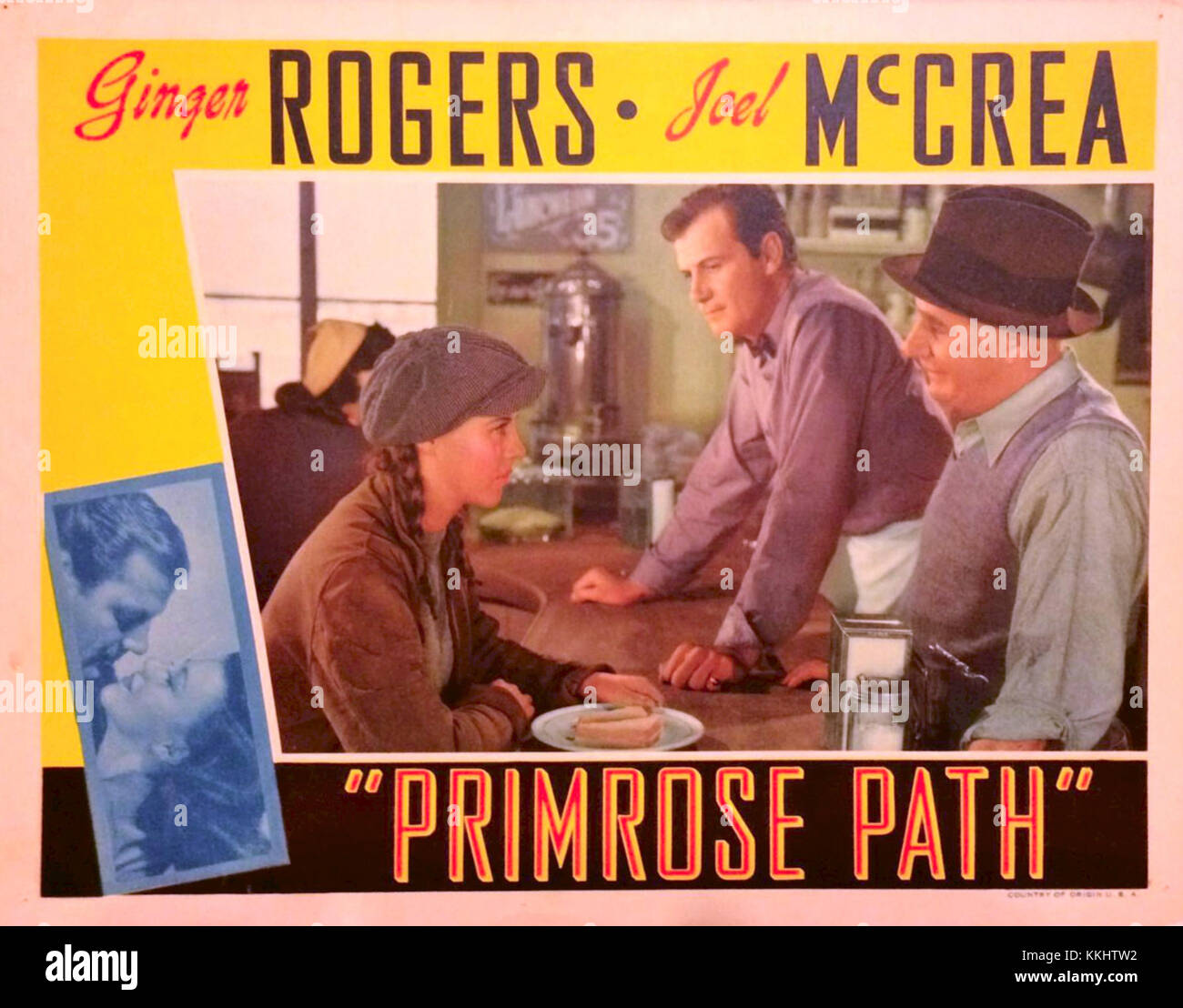 A vintage lobby card from the 1940 film *Primrose Path*, featuring key ...
