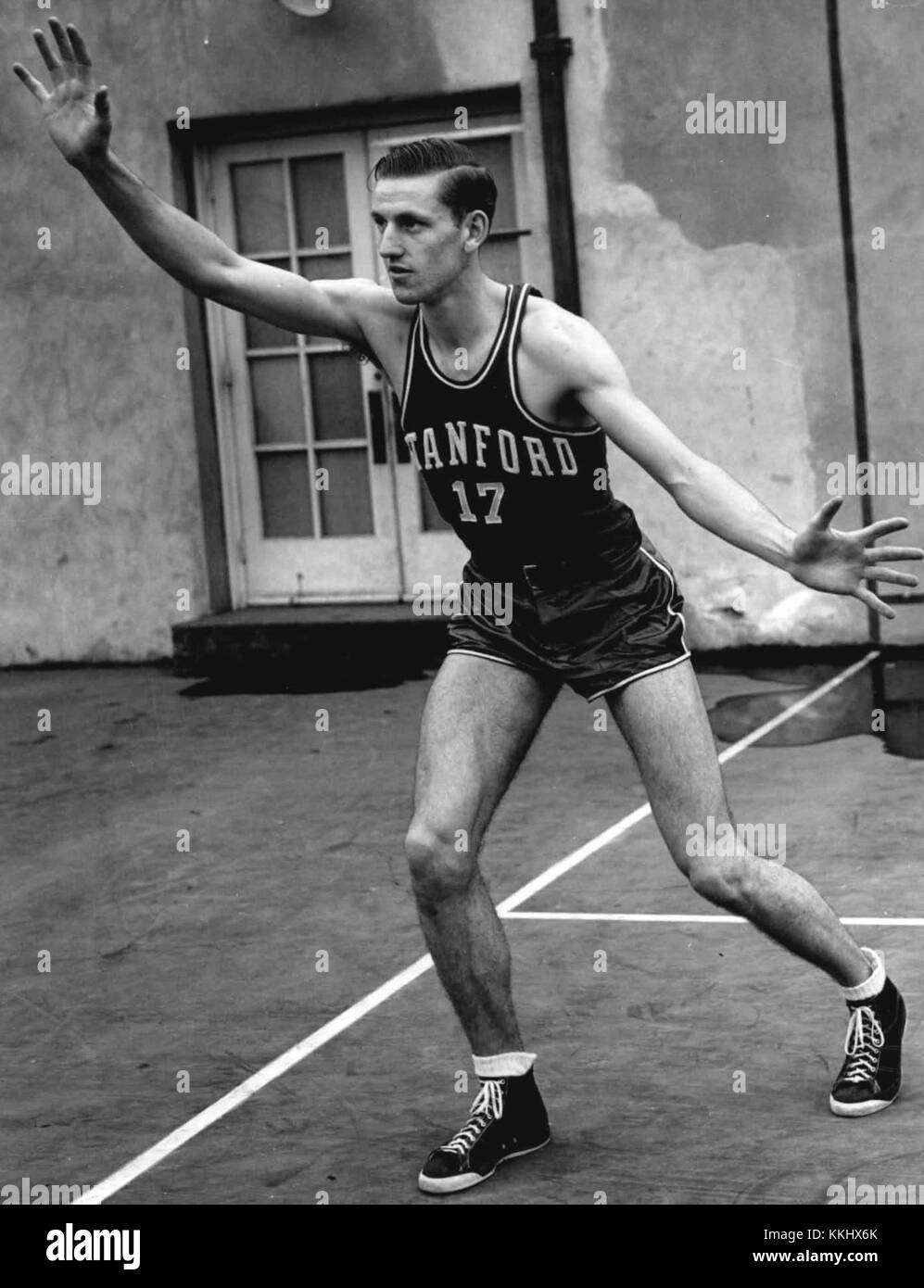 A historical photograph of Jim Pollard, a renowned basketball player in ...