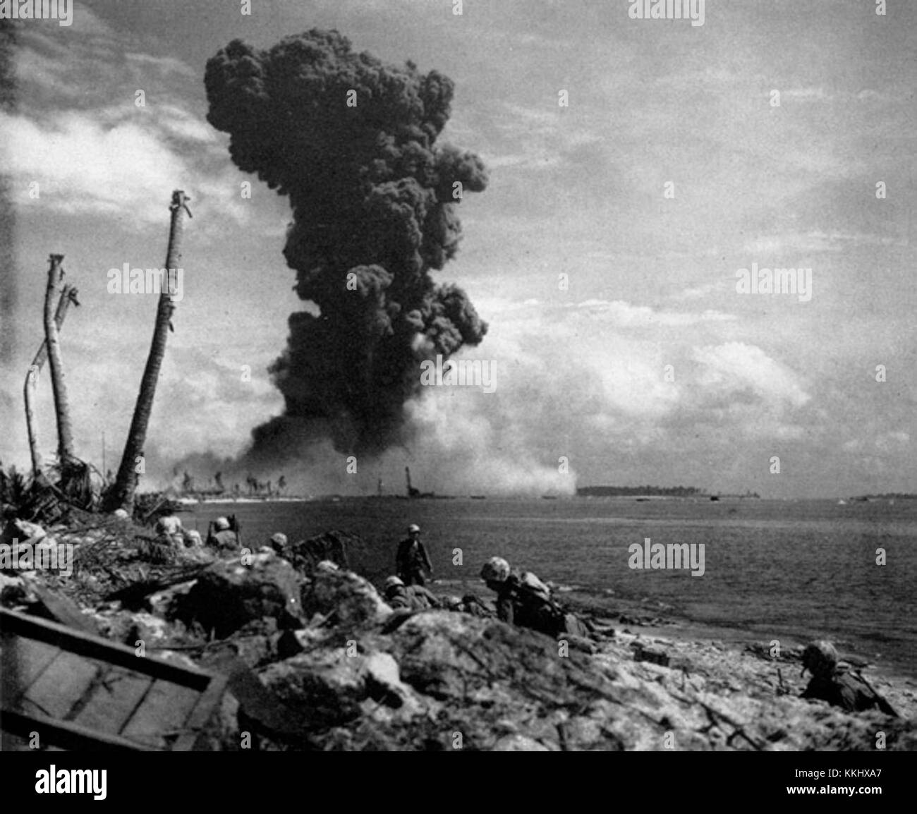 Photograph capturing the explosion of a torpedo magazine on the island ...