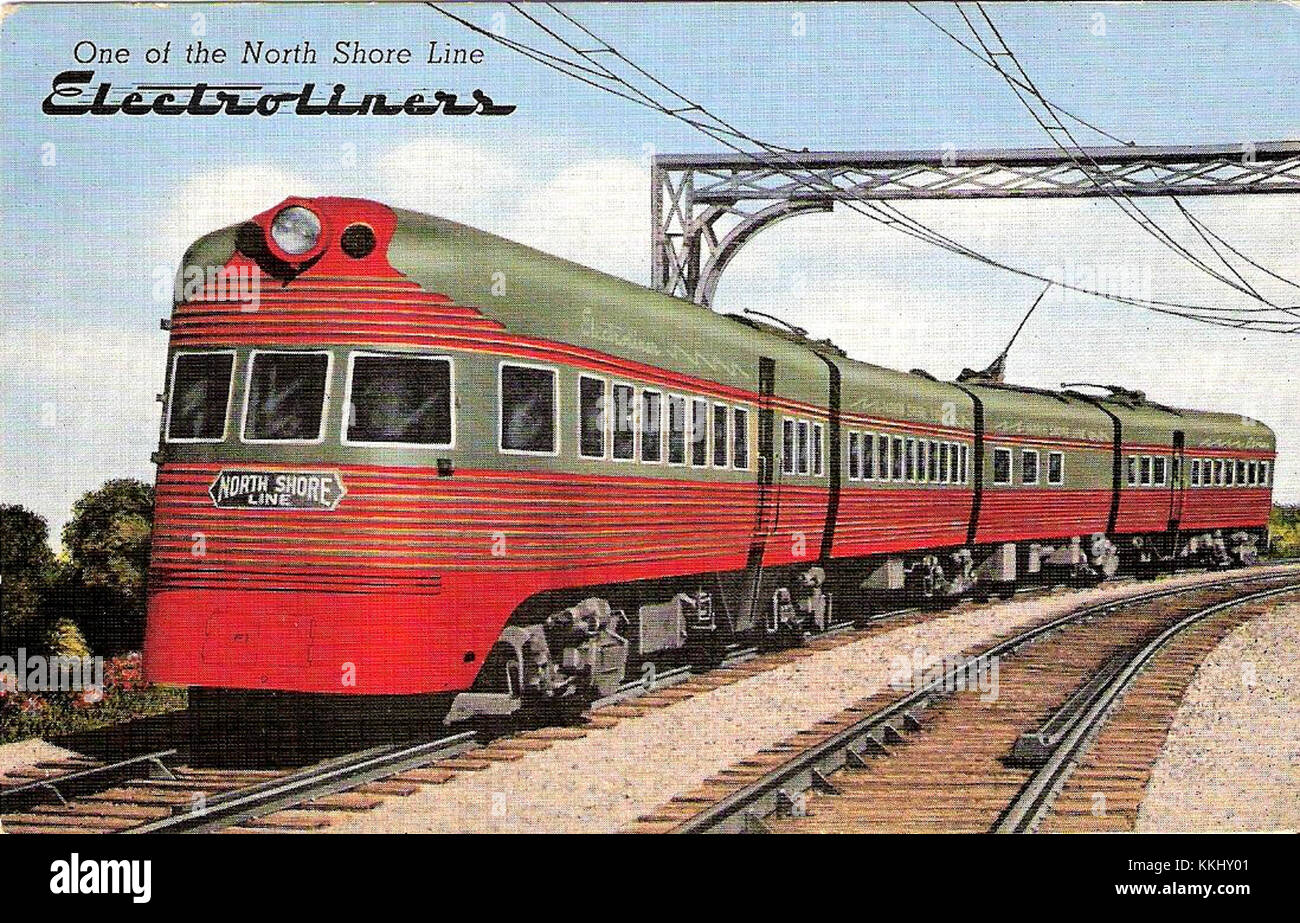 A postcard featuring the North Shore Electroliner, a vintage train ...