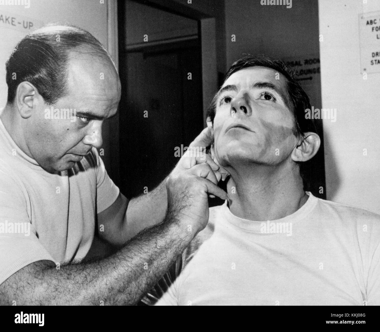 This photograph captures actor Jonathan Frid preparing to portray ...