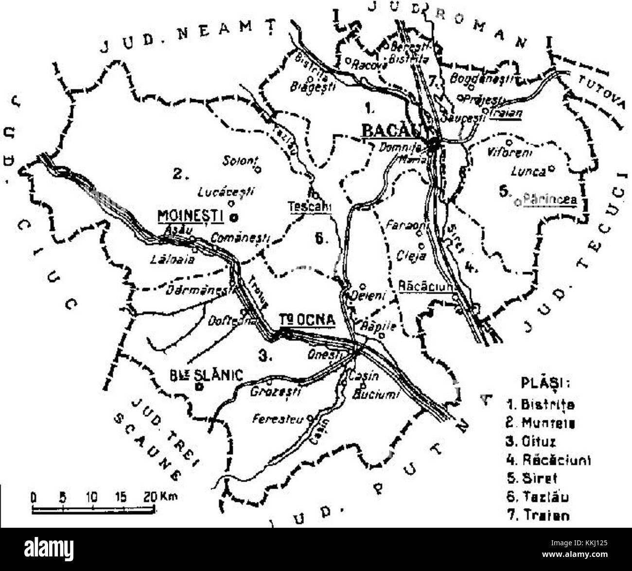 This 1938 map depicts the county of Bacau during the interwar period ...
