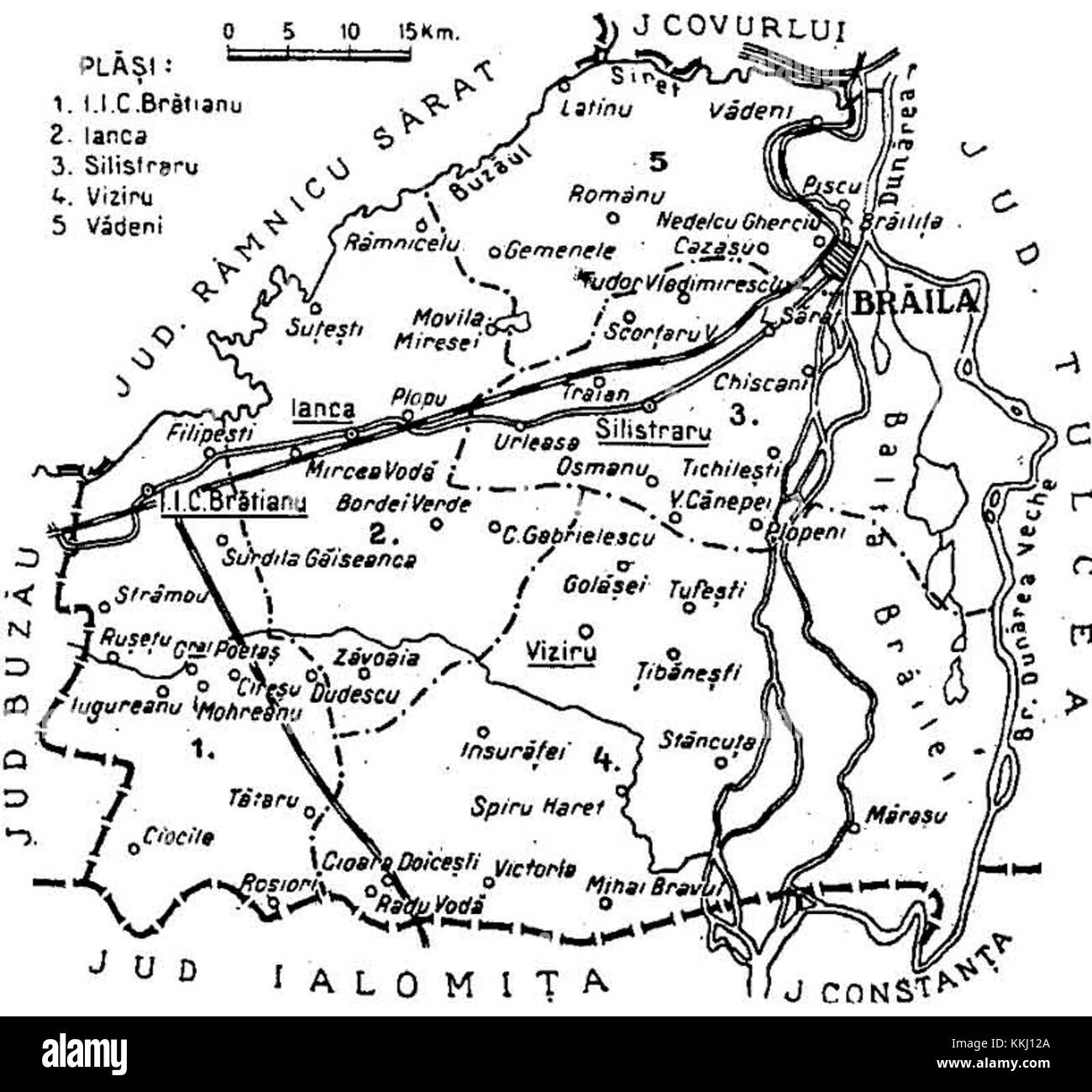 This 1938 map illustrates the county of Braila, Romania, during the ...
