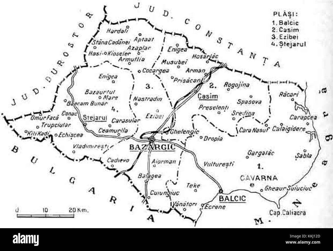 This 1938 map shows the interwar boundaries of the county of Caliacra ...