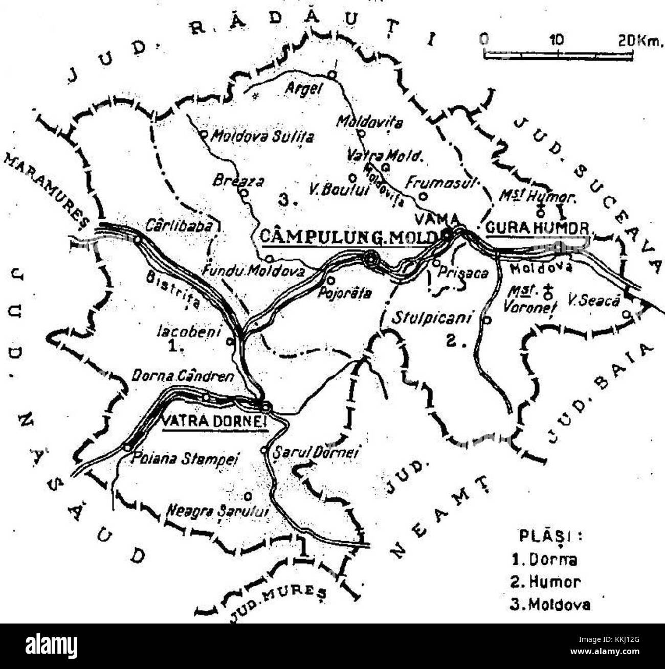 This 1938 map shows the layout of Campulung, a county during the ...