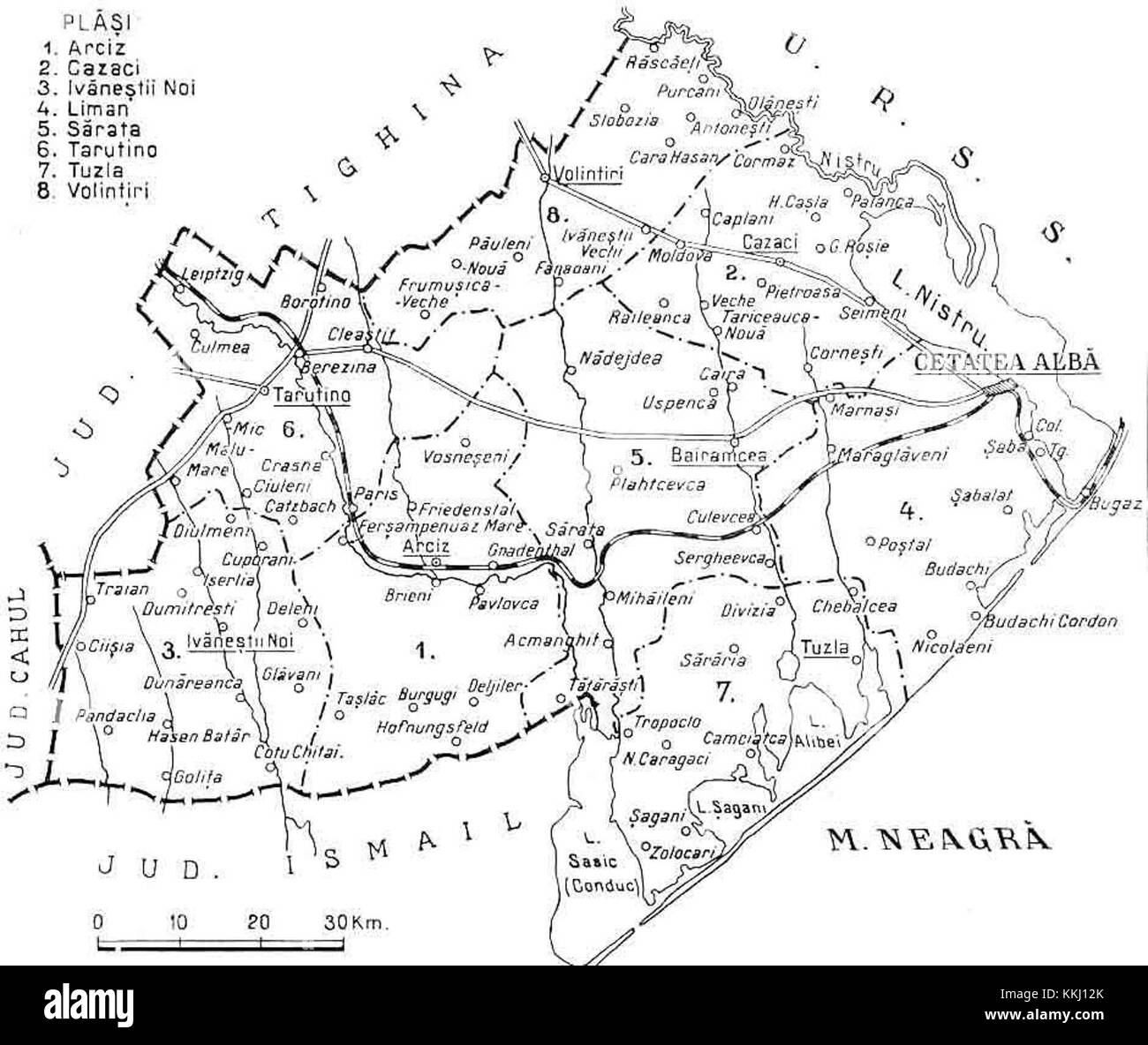 1938 map of interwar county Cetatea Alba Stock Photo - Alamy