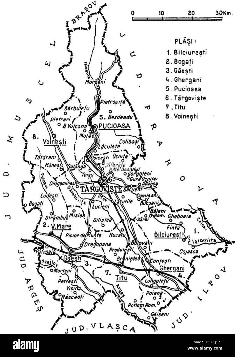 This 1938 map of the Dambovita county in Romania provides a detailed ...