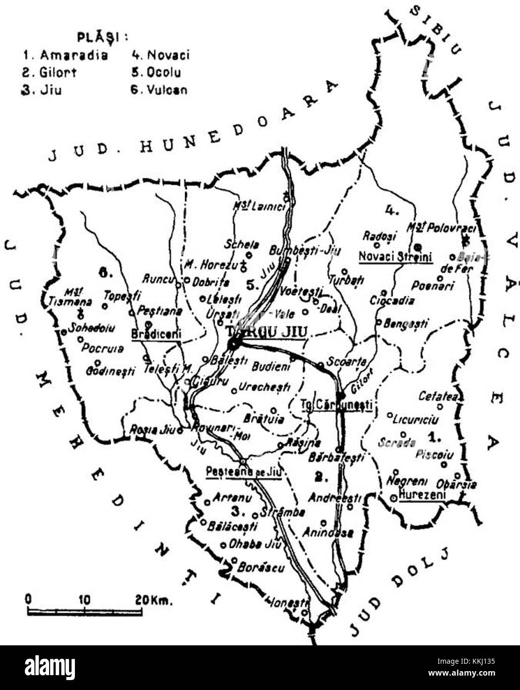 This 1938 map of Gorj County, Romania, provides a detailed view of the ...