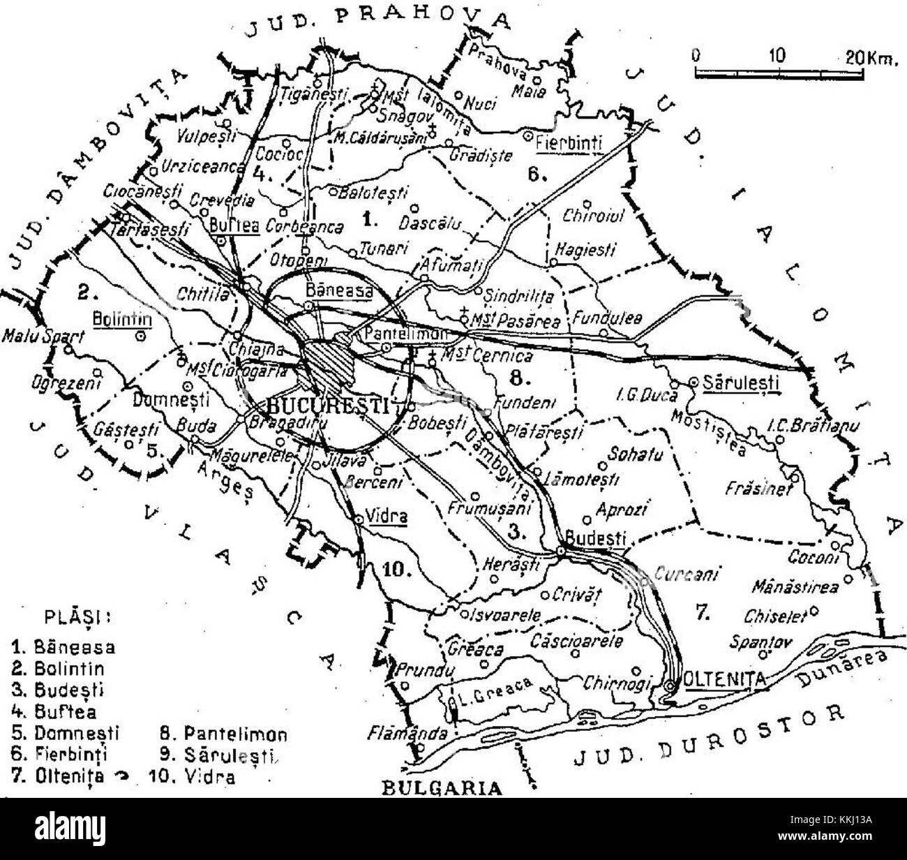 This 1938 map of Ilfov County, Romania, shows the territorial ...