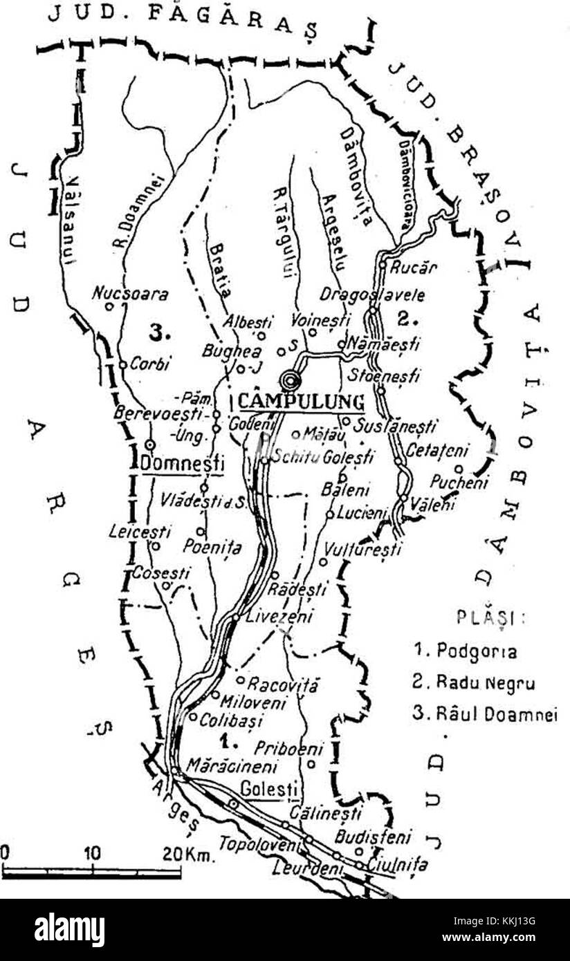 A 1938 map of the Muscel County in Romania, depicting the region's ...