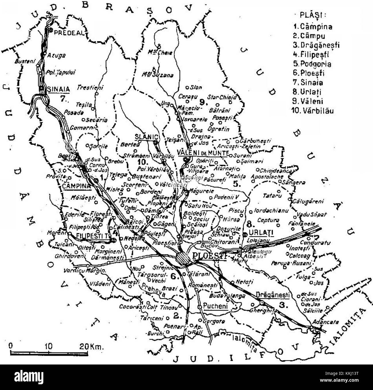 A 1938 map of the Prahova county in Romania, depicting the regionâ€™s ...