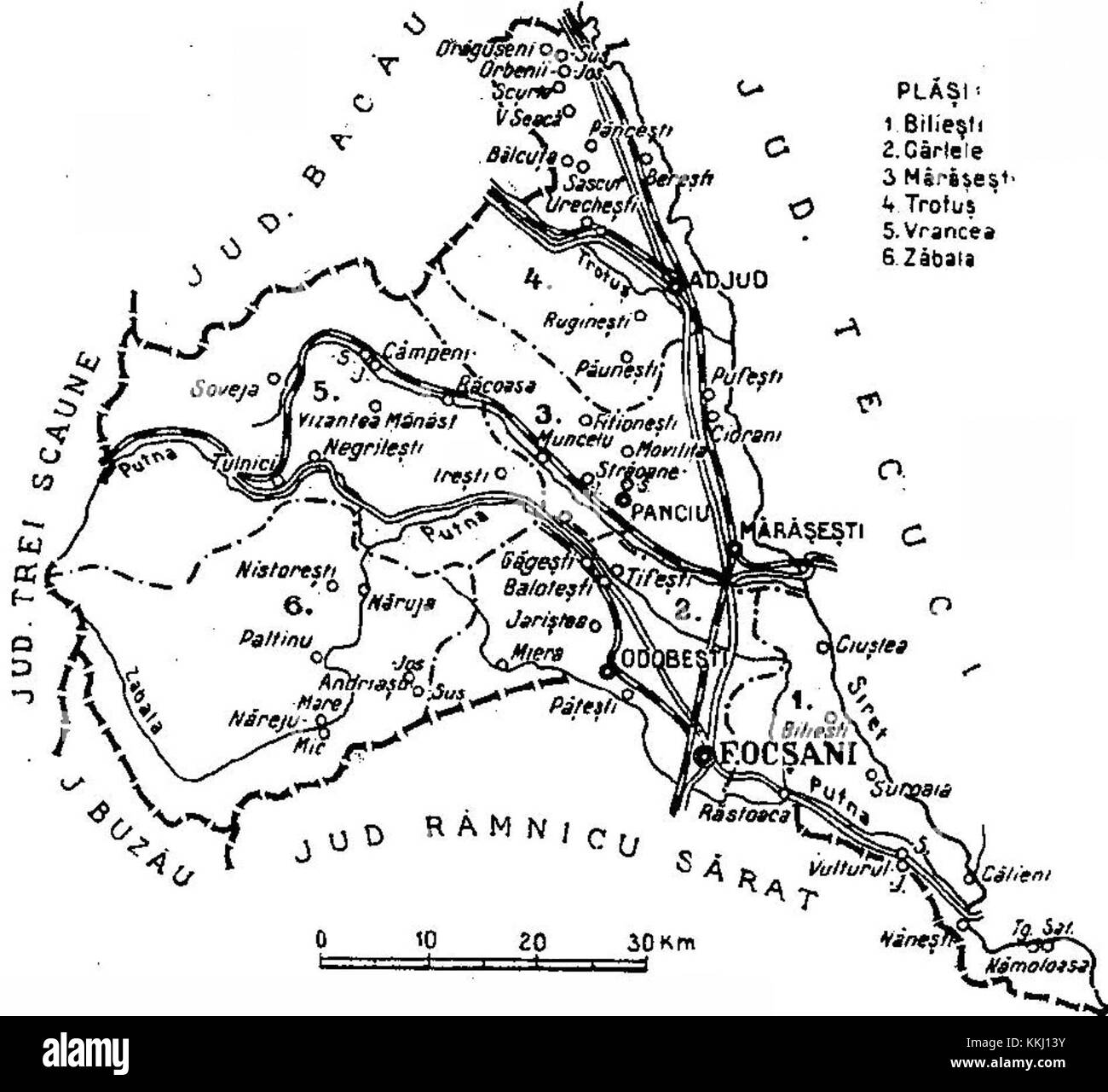 The 1938 map of Putna, a county in Romania, depicts the geographical ...