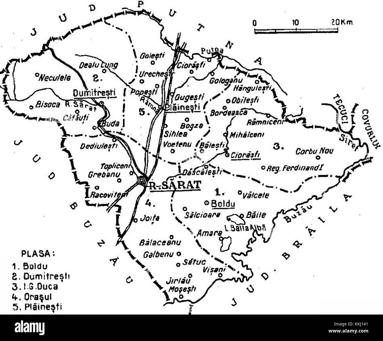 This 1938 map of Ramnicu Sarat, a county in Romania, provides a ...