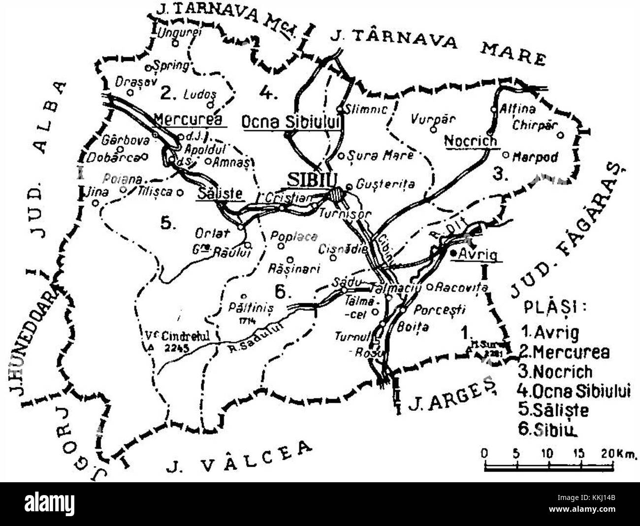 This map from 1938 depicts the county of Sibiu during the interwar ...