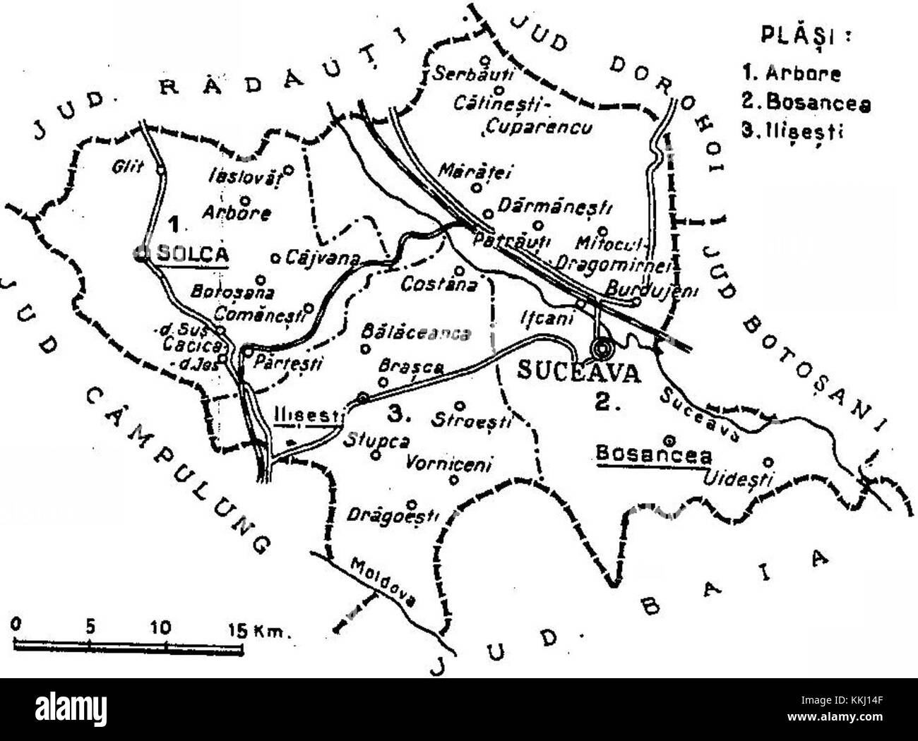The 1938 map of the interwar county Suceava, Romania, offers historical ...