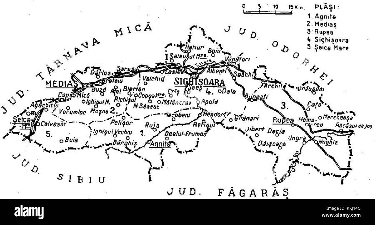 This 1938 map illustrates the geographical layout of the Tarnava Mare ...