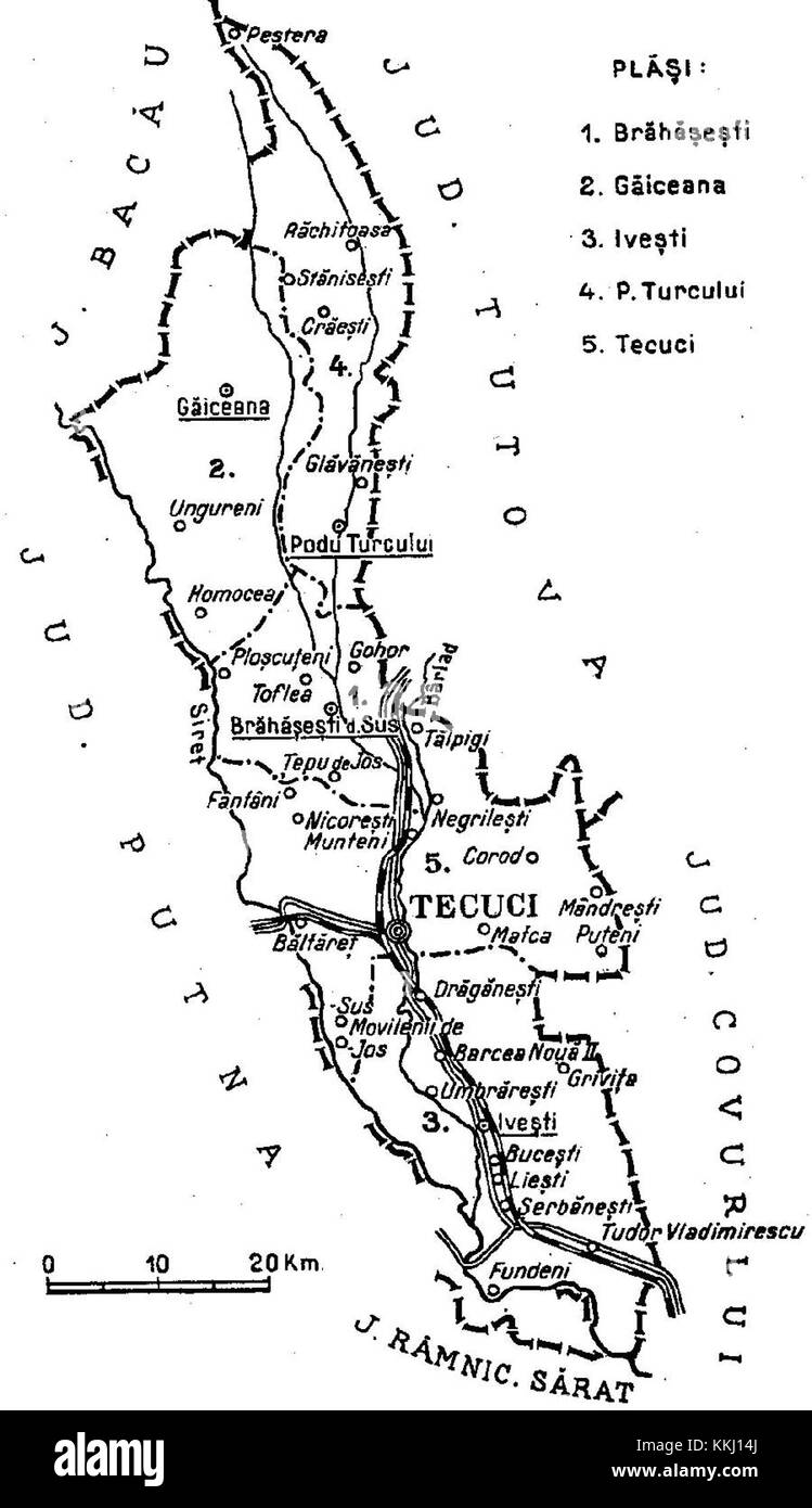 This 1938 map of Tecuci, a county in Romania, provides a detailed view ...