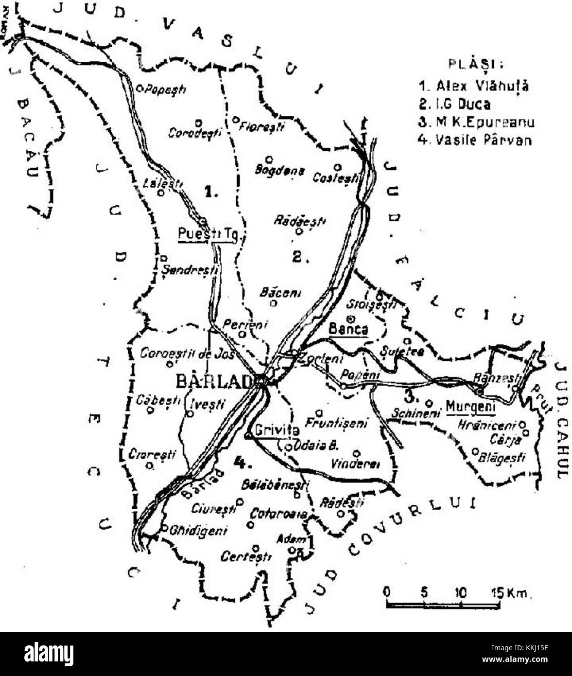 A 1938 map of the interwar period depicting the county of Tutova. This ...