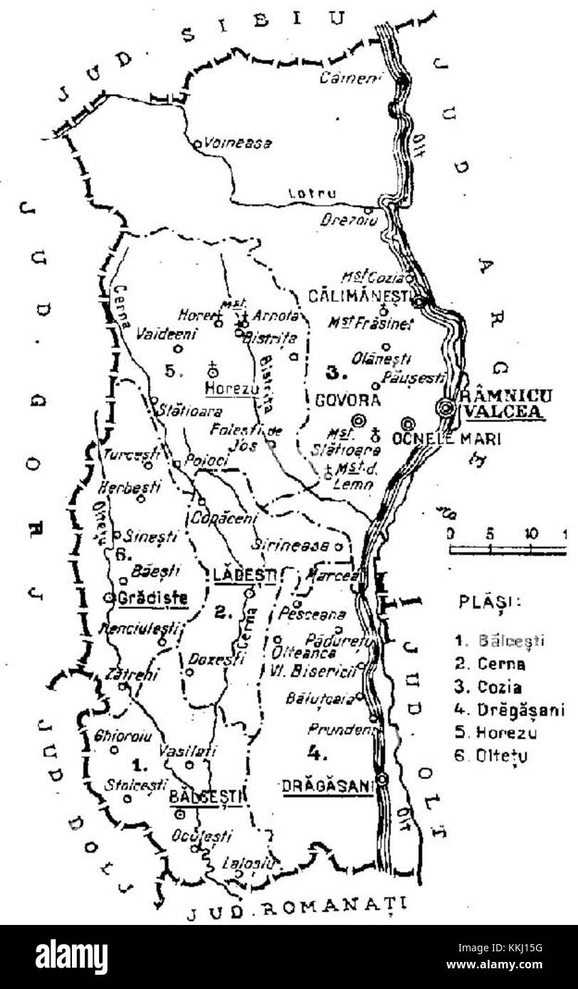 A 1938 map of Valcea County in Romania, illustrating the boundaries ...