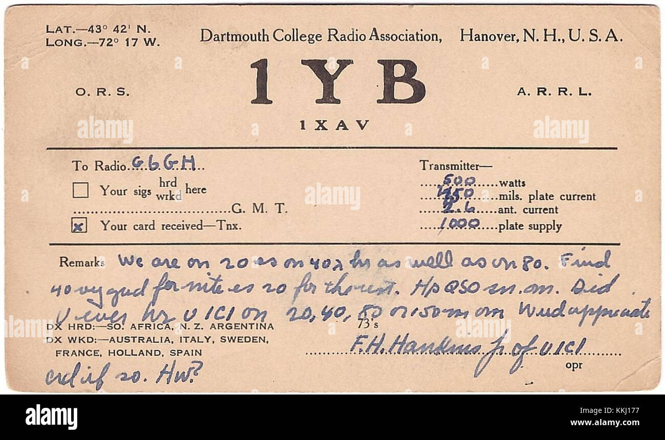 A QSL card from 1YB, commonly used in amateur radio to confirm ...